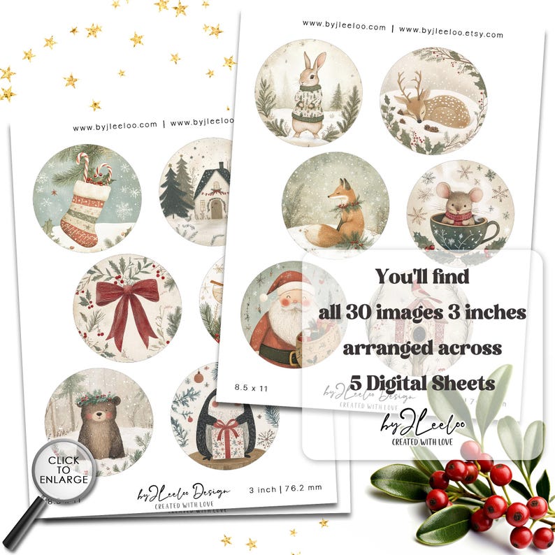 RUSTIC CHRISTMAS 3 Inch Printable Illustration | for Pendant Decor ...