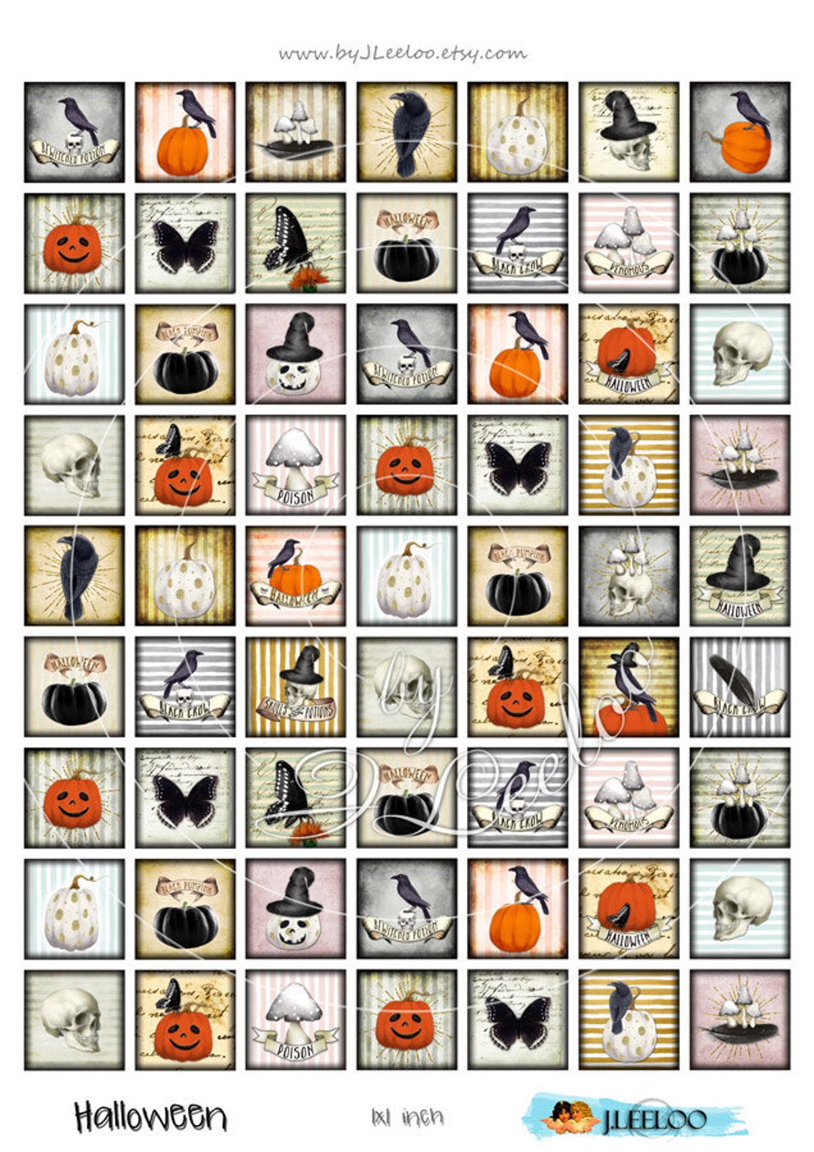 HALLOWEEN 1x1 Inch Square Printable Images for Glass or Resin | Etsy