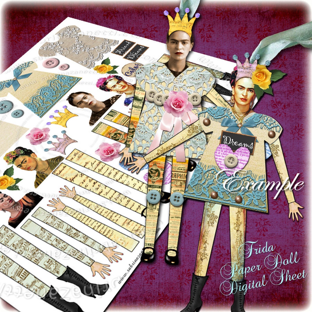 FRIDA PAPER DOLL Altered Art Journal Page Paper Digital Collage Sheet ...