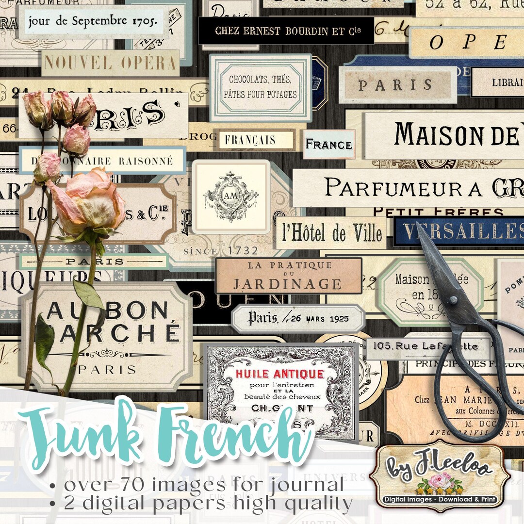 JUNK FRENCH Journal Labels Kit Printable Vintage Ephemera Journal ...