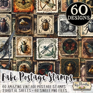 FAKE POSTAGE STAMPS Entomology Supplies Png Printable Vintage Ephemera ...