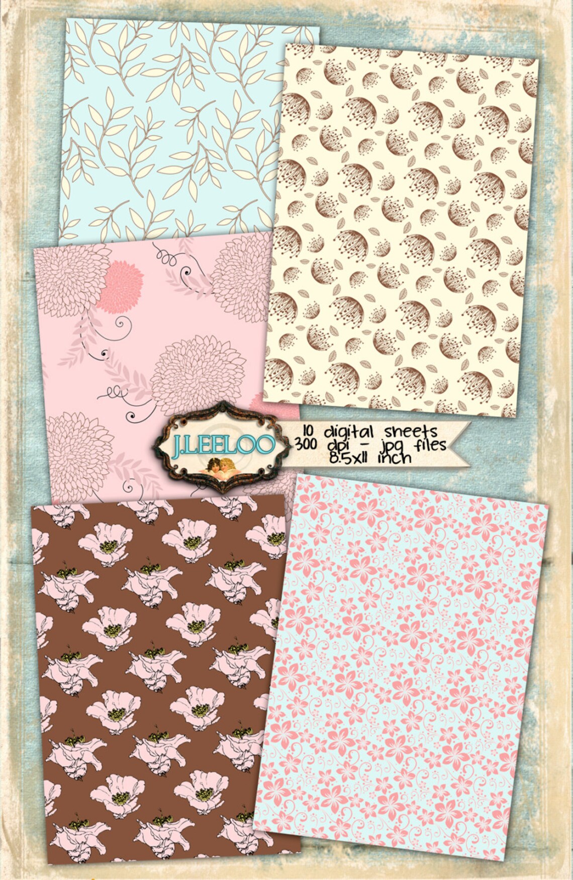 WITH YOU 10 Large Digital Papers Digital Collage Sheet Nature Flower ...
