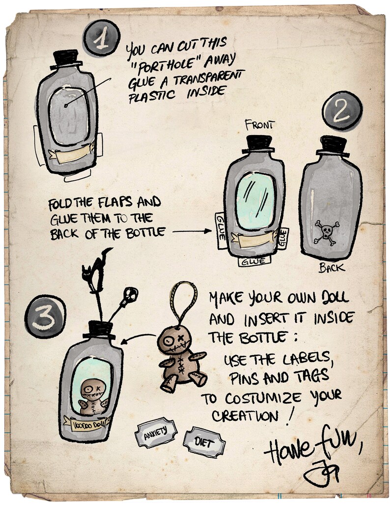 VOODOO PAPER DOLL Halloween Hand Drawn Scary Digital Altered - Etsy