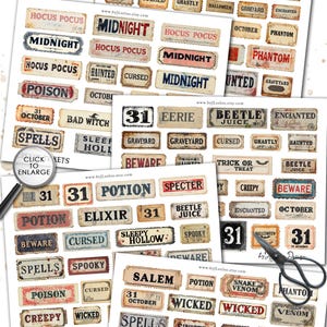 CREEPY TICKETS Printable Scary Halloween | Word Labels Vintage Stickers ...