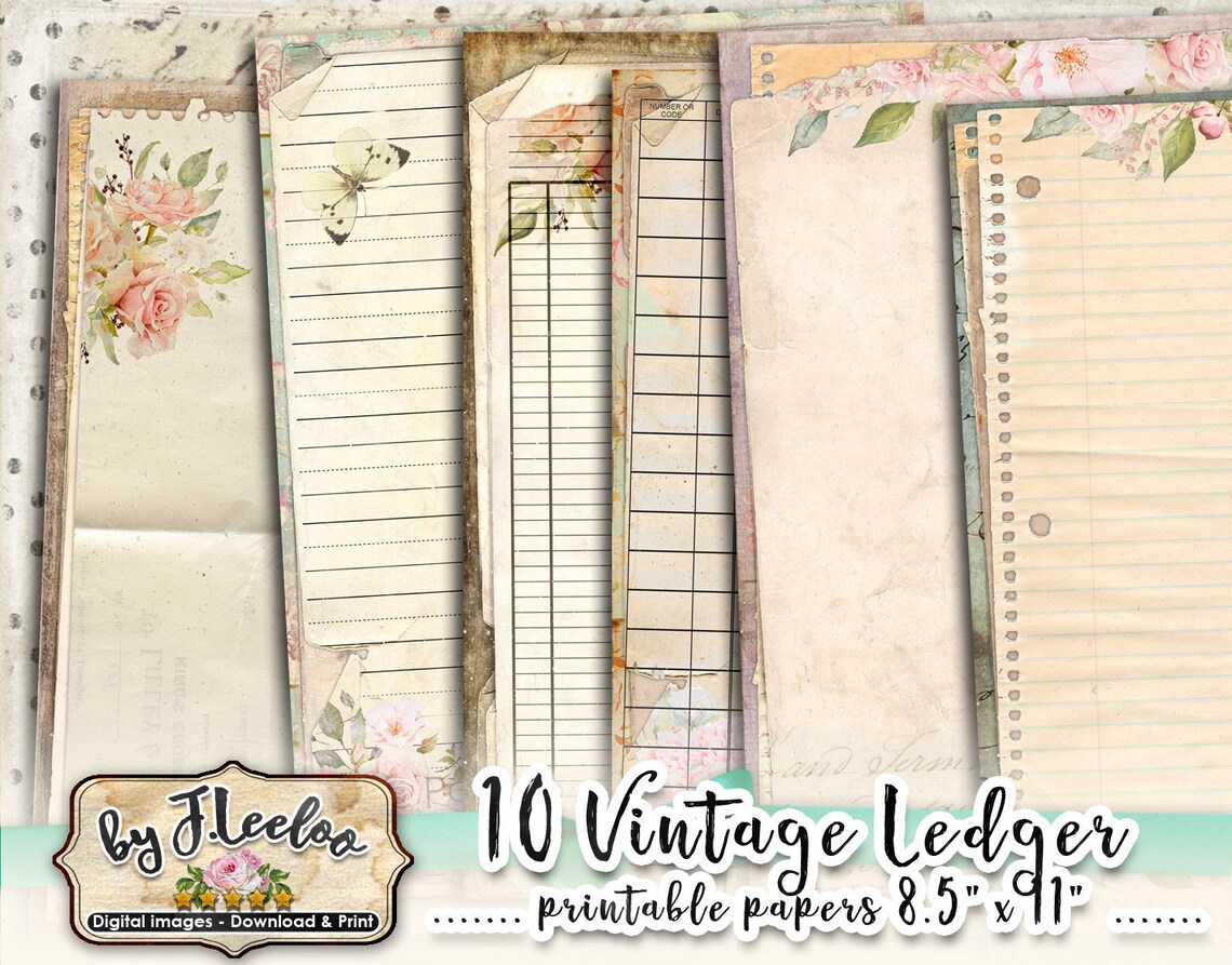 LEDGER VINTAGE Large Journal Diary Papers 8.5x11 Inch Printable Instant ...