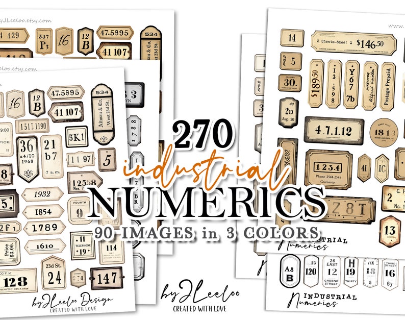 INDUSTRIAL NUMERICS Label Printable Steampunk Supplies | Tags Vintage ...