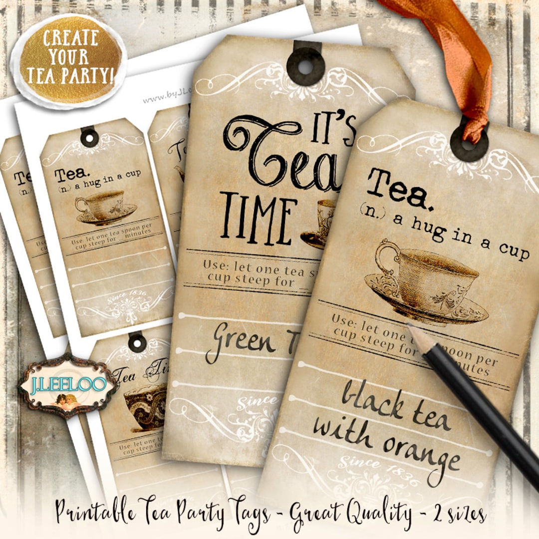 TEA TIME TAGS Digital Collage Sheet Crafting Vintage Brown Sepia ...