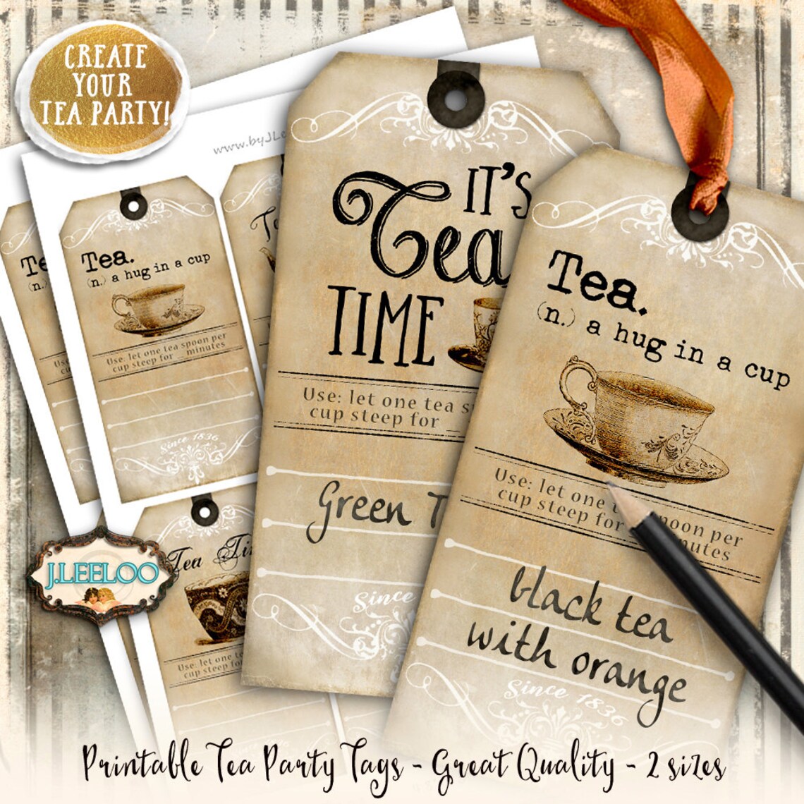 TEA TIME TAGS Digital Collage Sheet Crafting Vintage Brown - Etsy