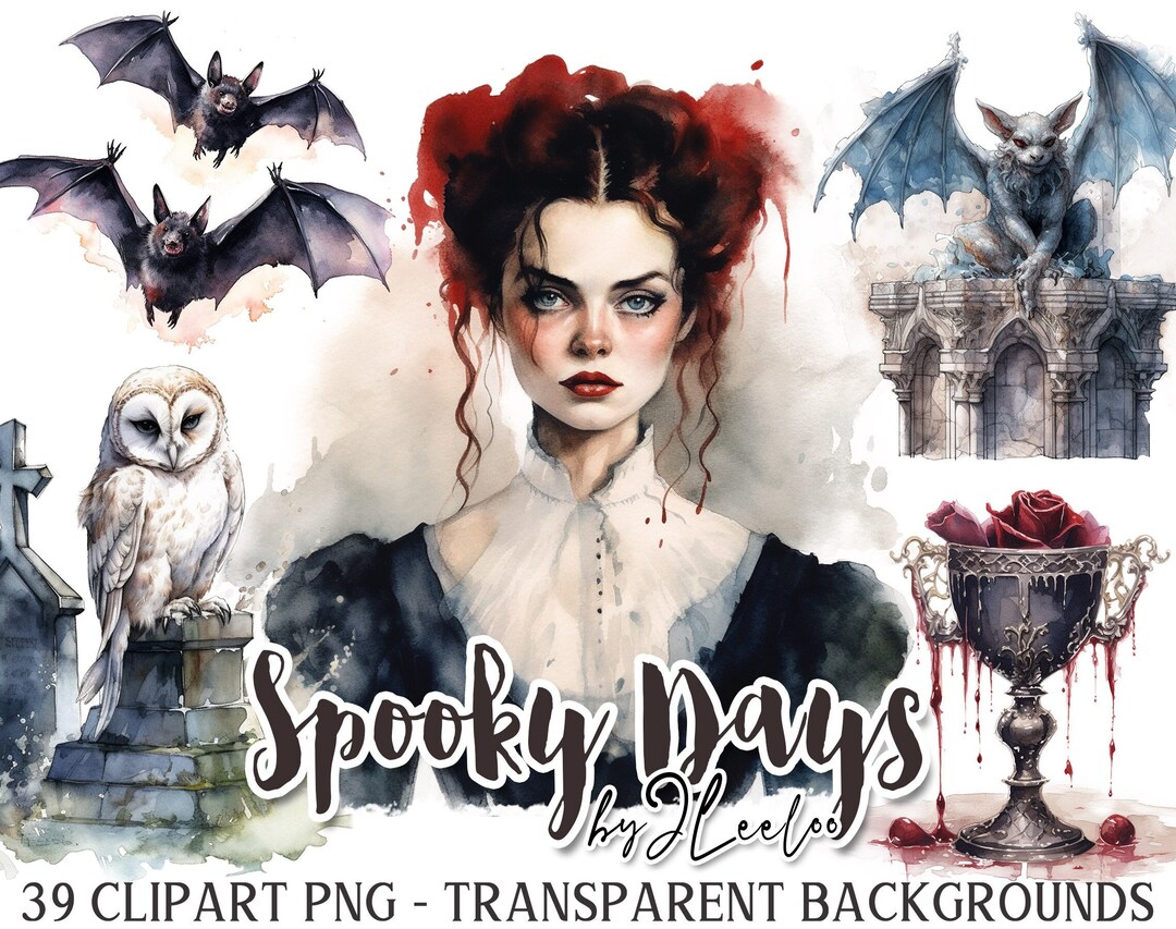 SPOOKY DAYS 39 Png Watercolor Clipart | Horror Scrapbook Junk Journal ...