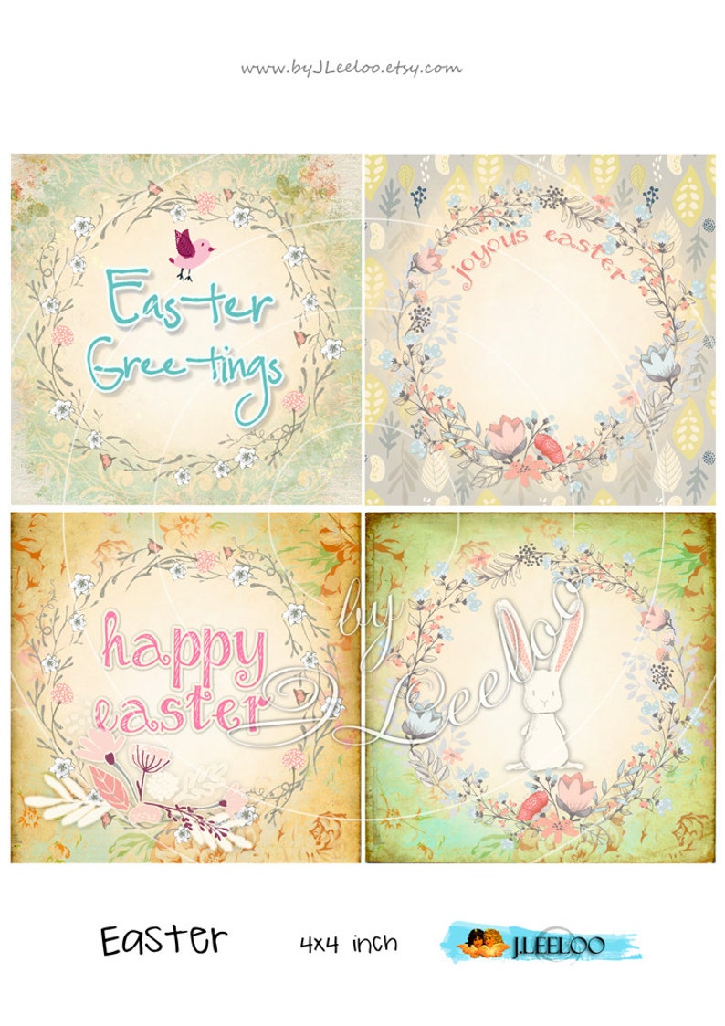 Digital Collage EASTER 4x4 Inch Square Greeting Cards Coaster - Etsy