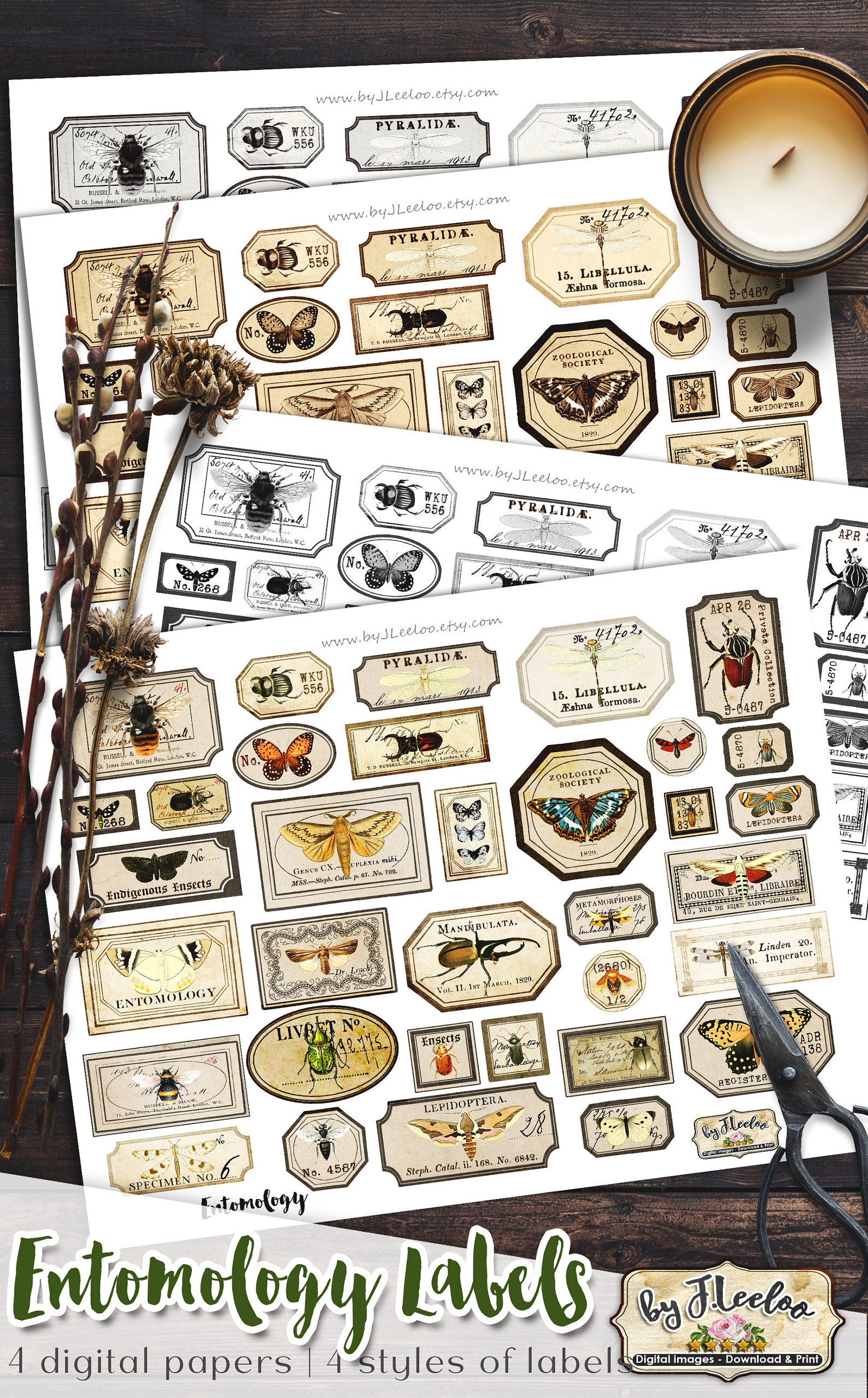 ENTOMOLOGY Labels Kit Printable Vintage Ephemera Butterfly Insect Junk ...