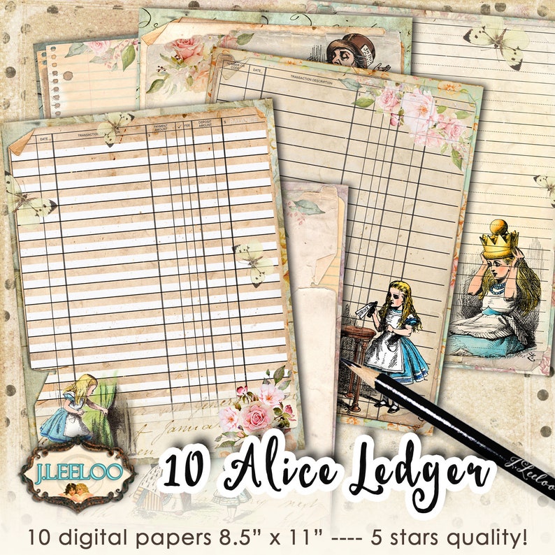 ALICE LEDGER in Wonderland Large Papers 8.5x11 Inch Printable Diary Mad ...
