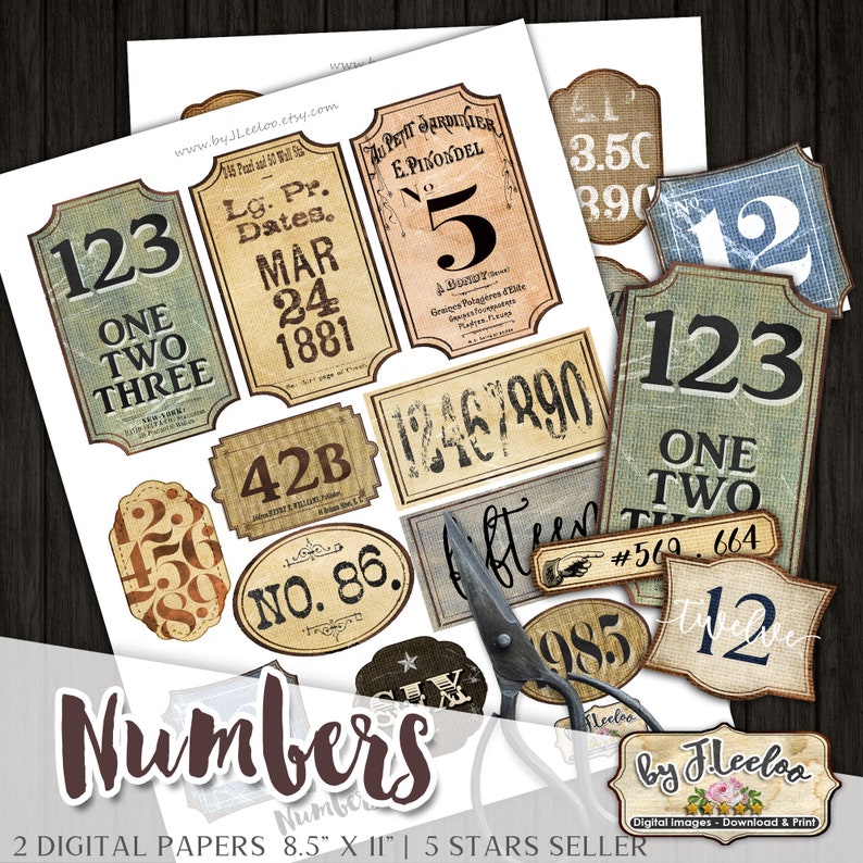NUMBERS Tag and Labels Printable Vintage Ephemera Junk Journal - Etsy