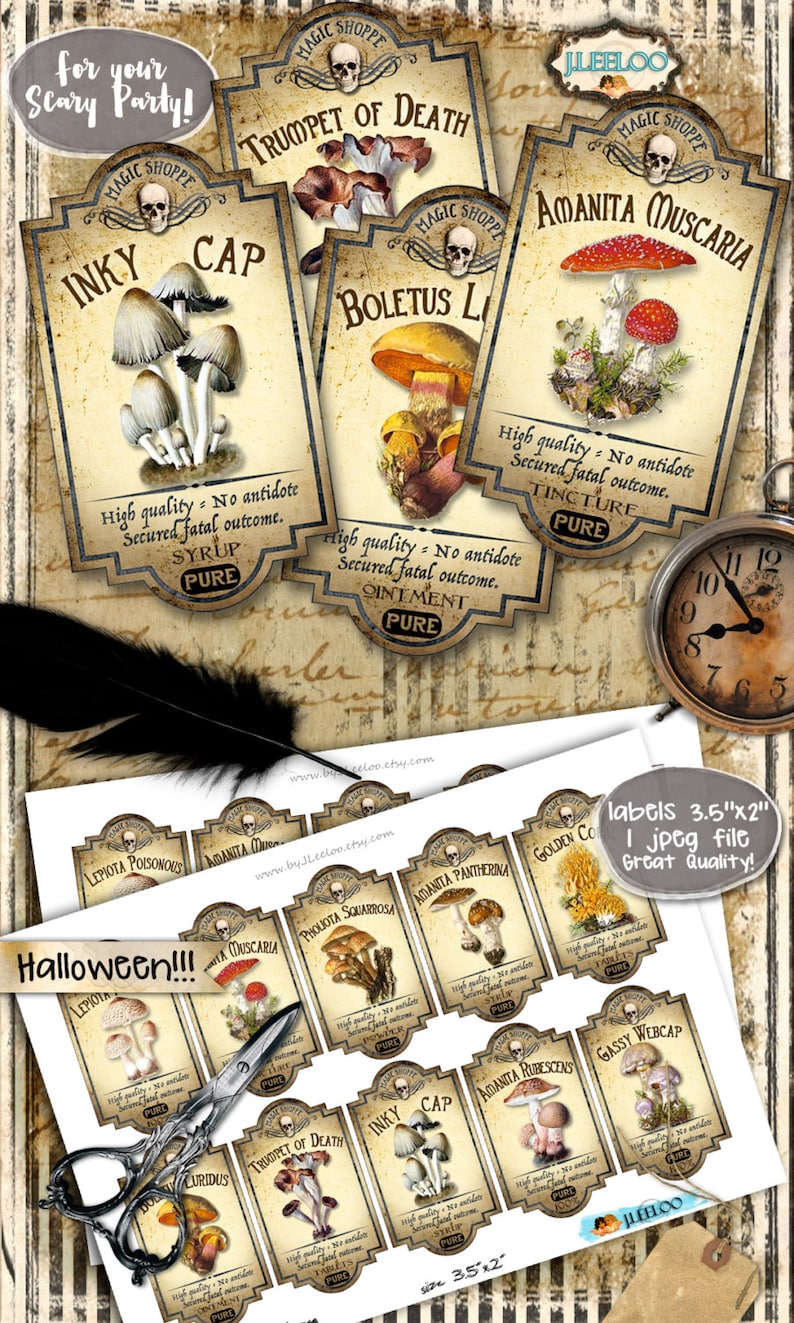 POISON Bottle Jar Apothecary Labels Halloween Party Grunge Tag ...