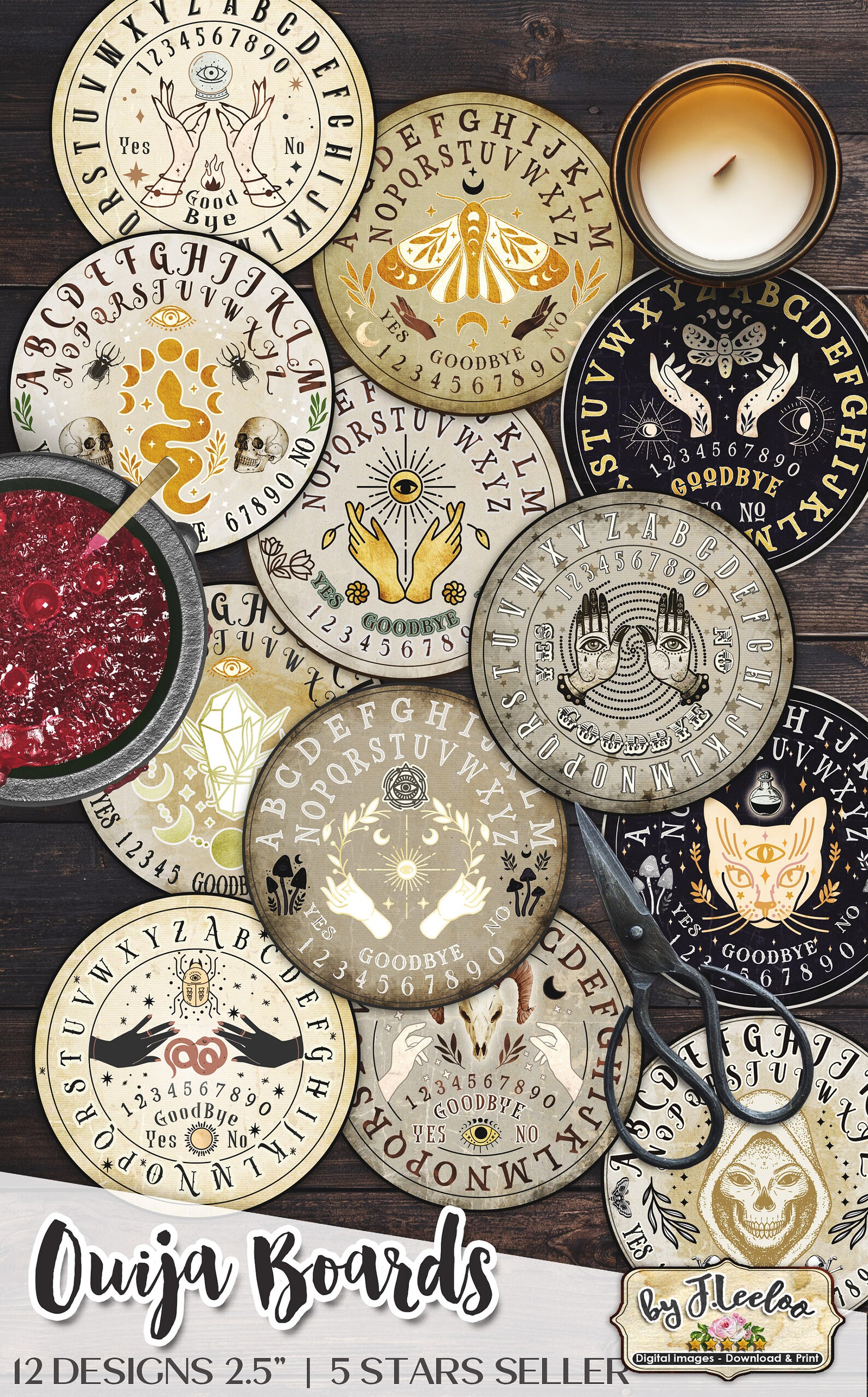 OUIJA BOARD 2.5 Inch Circle Sacred Occut Witch Pendants Printable ...