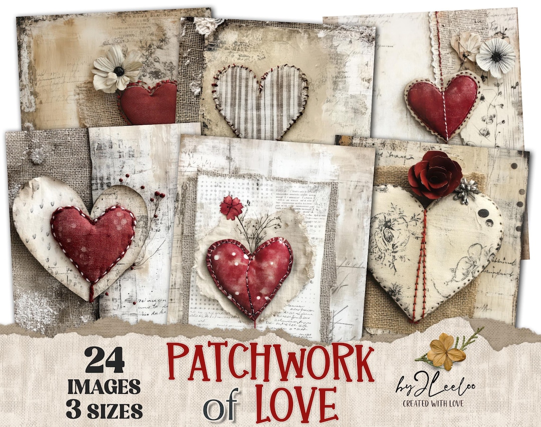 PATCHWORK OF LOVE 24 Background 3 Sizes | Junk Journal Pages | Backdrop Rustic Burlap Papers ...