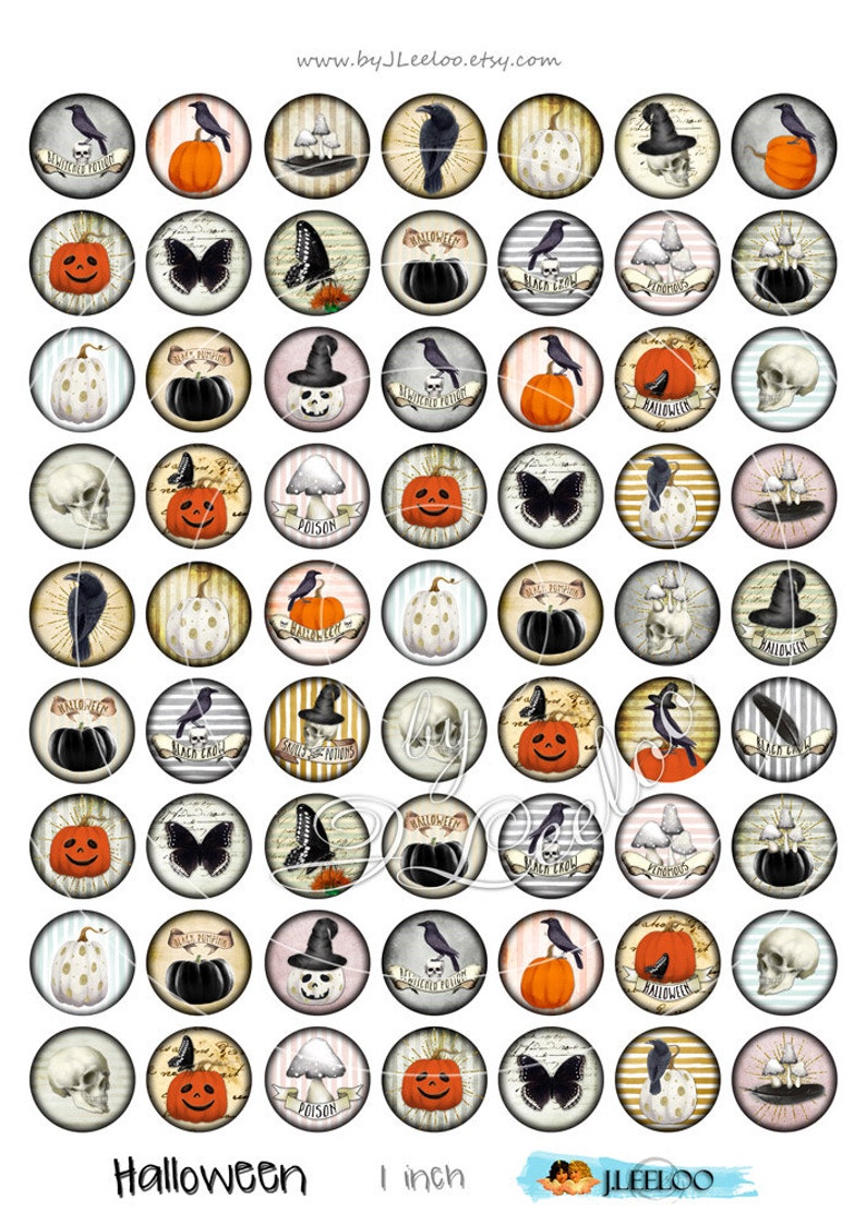 HALLOWEEN 1 Inch Circle Digital Download Printable Images for Glass or ...