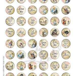 CLOCK FACE ALICE 1 Inch Circle Printable for Stickers Pendants Clocks ...