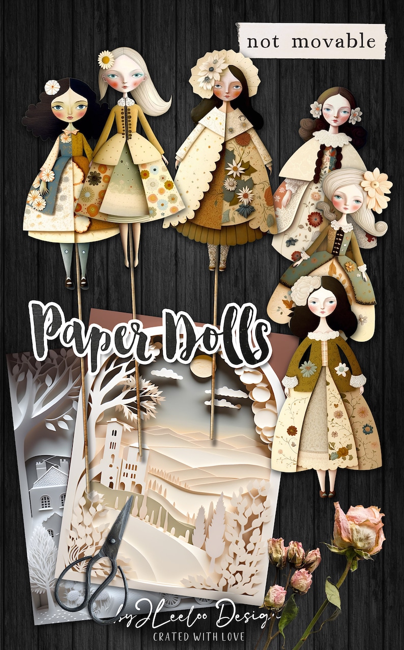 PAPER DOLLS and Sceneries Printable Kit Junk Journal Ephemera | Dolls ...