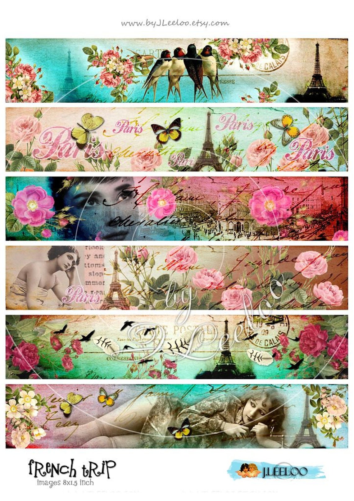 FRENCH TRIP Banner Paris Romantic Images Bracelet Printable | Etsy