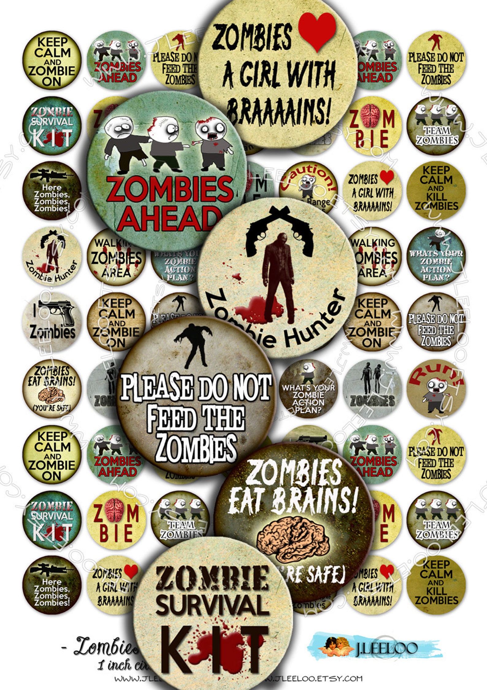 ZOMBIES Digital Download 1" Size Halloween Printable Images for Glass ...