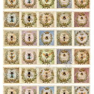 QUEEN BEE Printable Sheets 1.5 Inch Square Digital Images French Paper ...