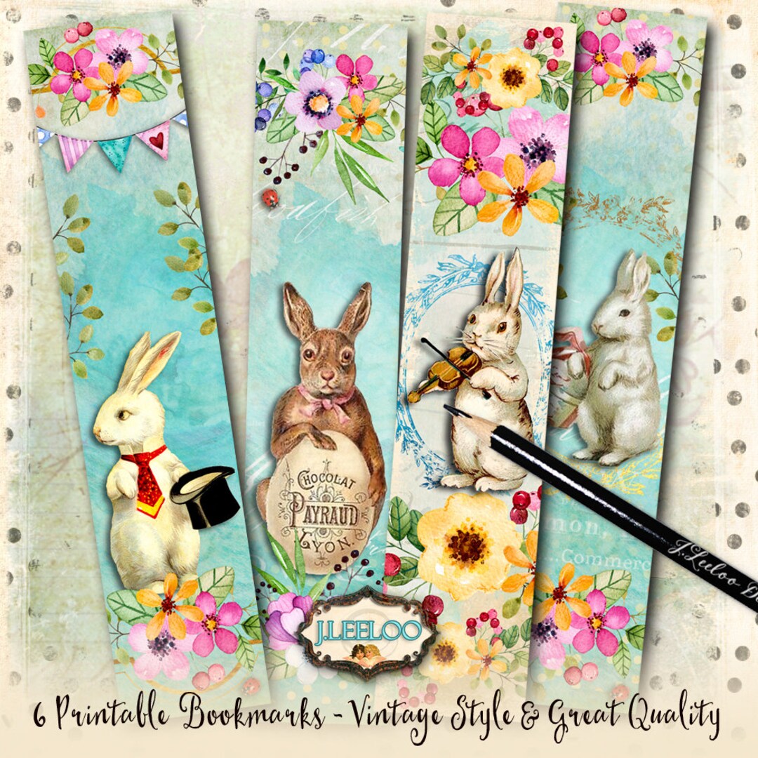 EASTER BOOKMARK Printable Rabbit Vintage Images Instant Download ...