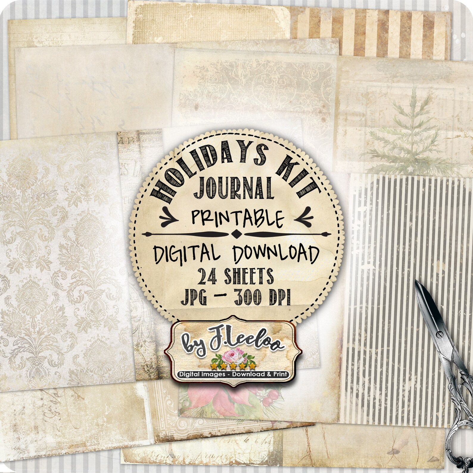 CHRISTMAS KIT Journal Diy Holidays Shabby Chic Vintage Diary Printable ...