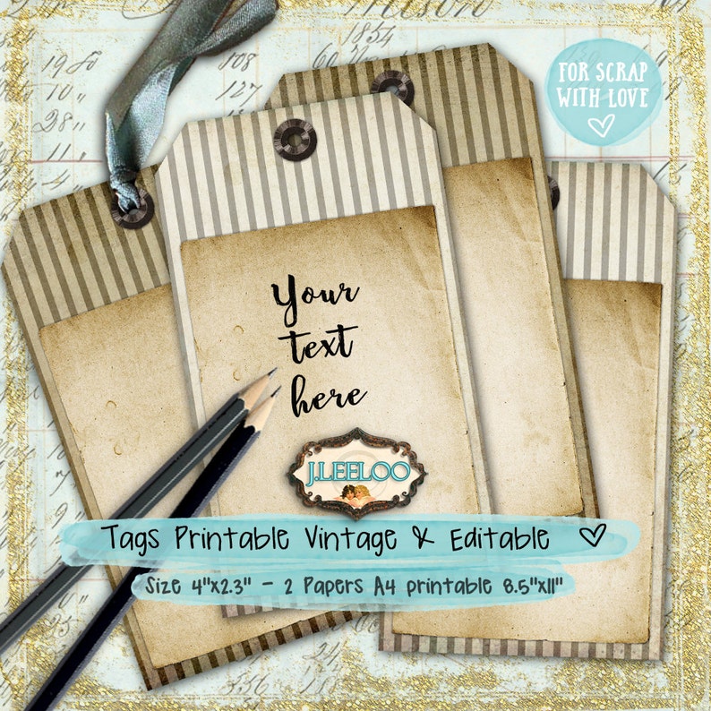 Blank STRIPED TAGS Digital Collage Sheet Editable Writable | Etsy