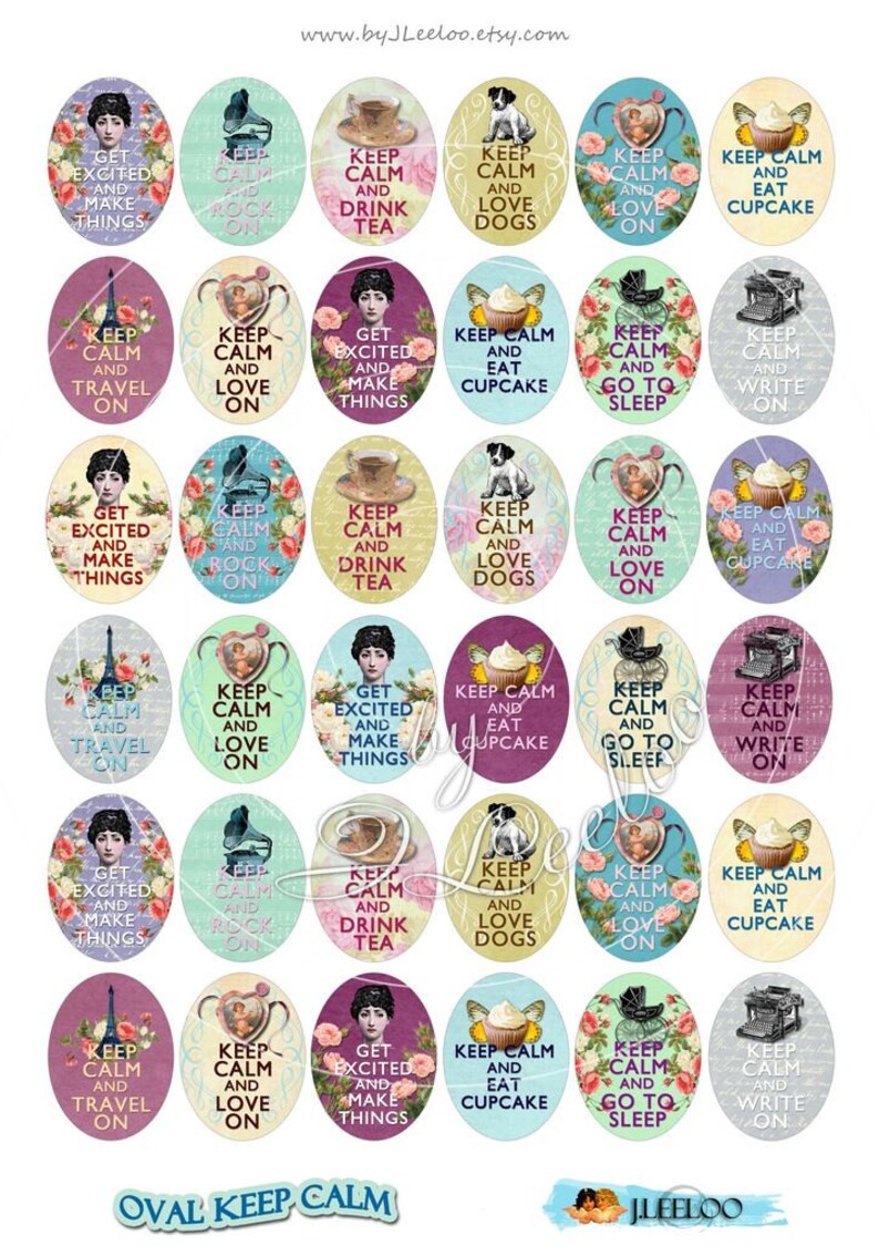 Digital Collage Sheet OVAL KEEP CALM Printable 30x40 Mm - Etsy