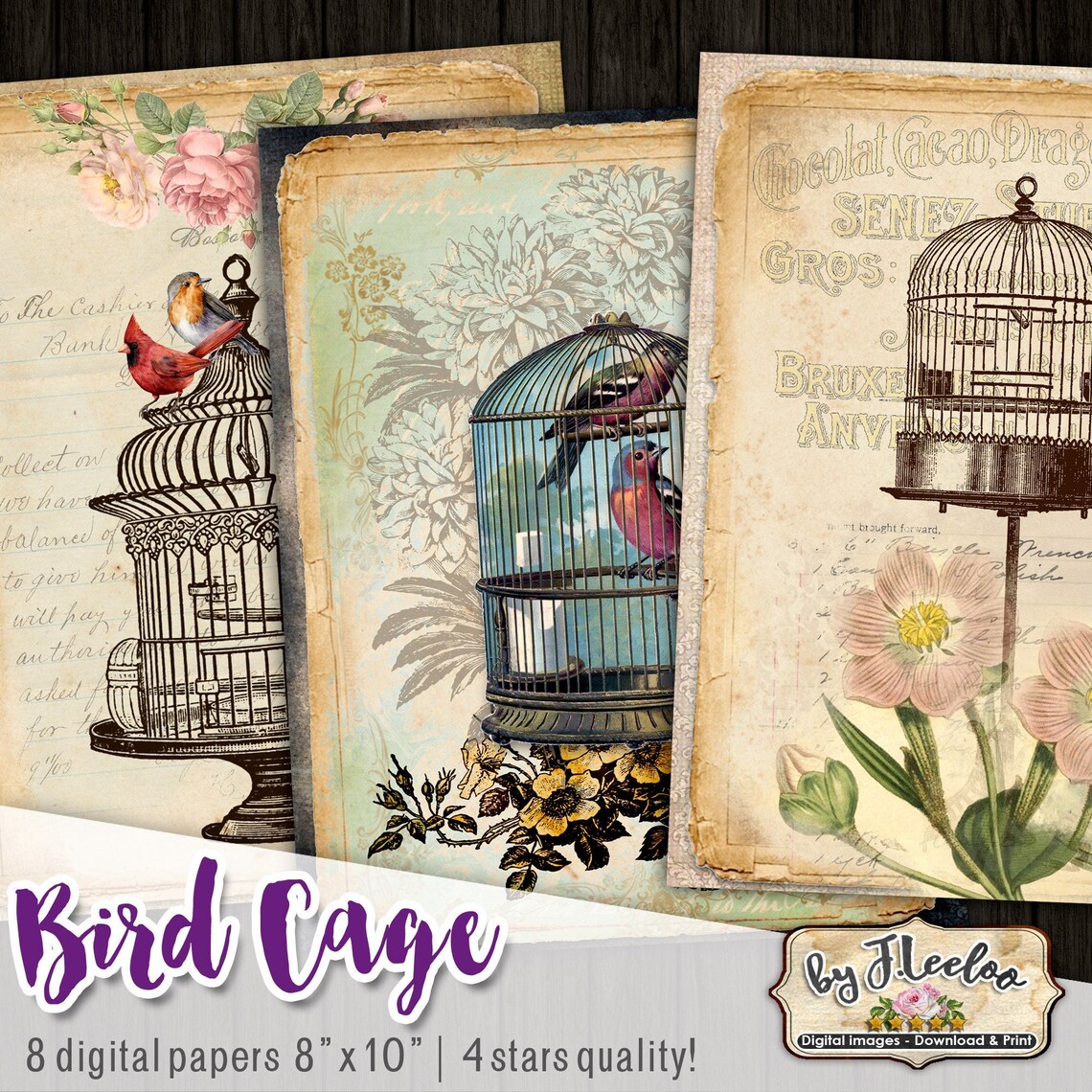 BIRD CAGE Digital Papers 8x10 Inch Large Victorian Vintage - Etsy