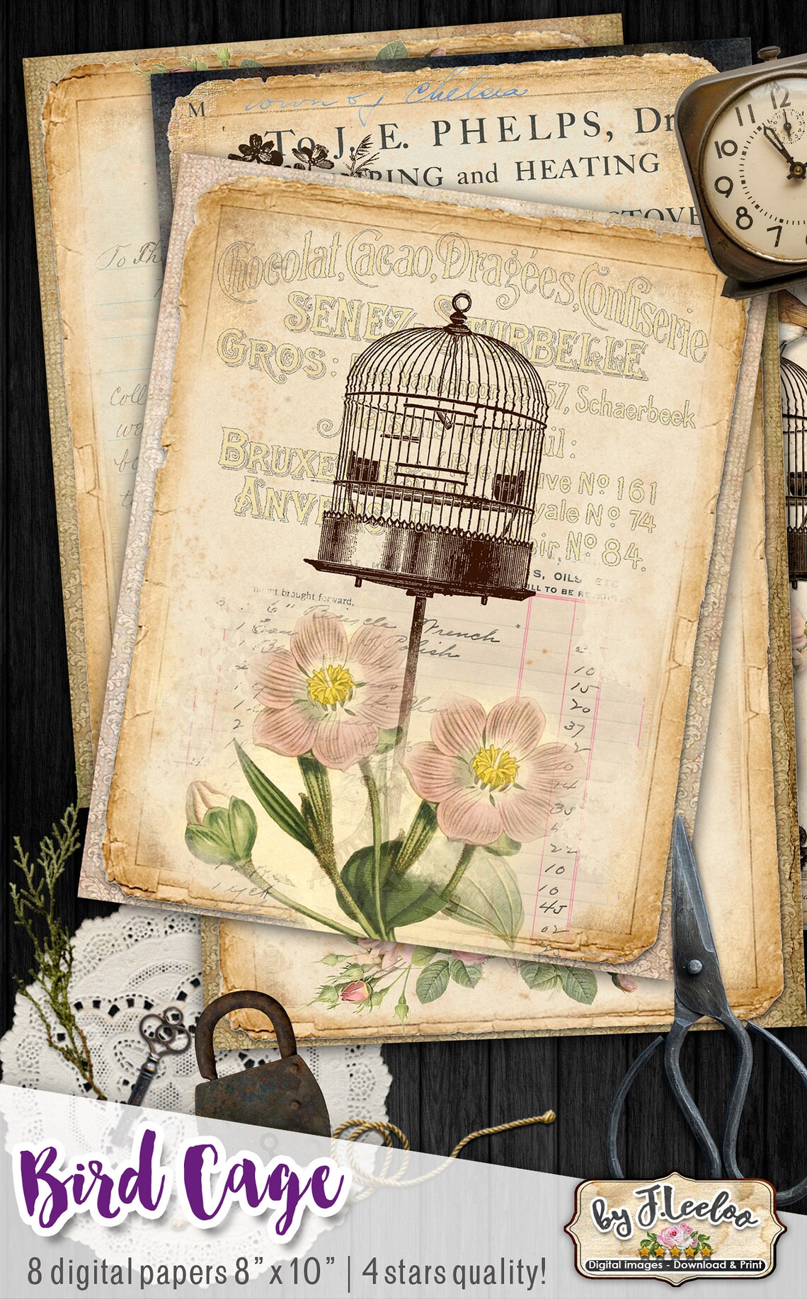 BIRD CAGE Digital Papers 8x10 Inch Large Victorian Vintage - Etsy