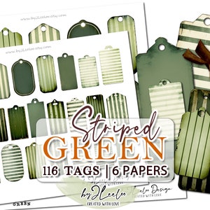 STRIPED GREEN Tags Supplies | 116 Grungy Tags Ephemera Junk Journal ...