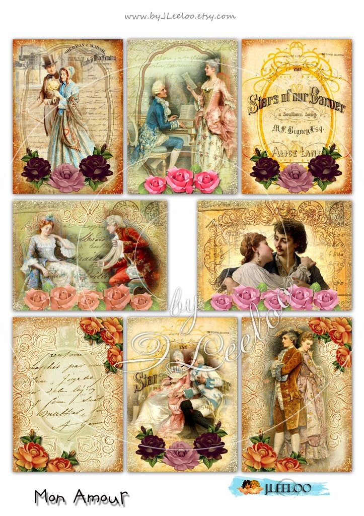 MON AMOUR printable gift cards Digital collage sheet valentine | Etsy