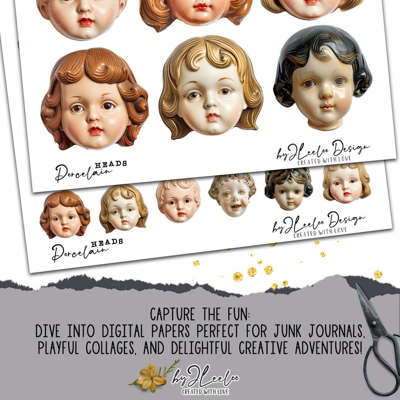 PORCELAIN HEADS Fussy-cut Ephemera Printable | Paper Doll Whimsical ...