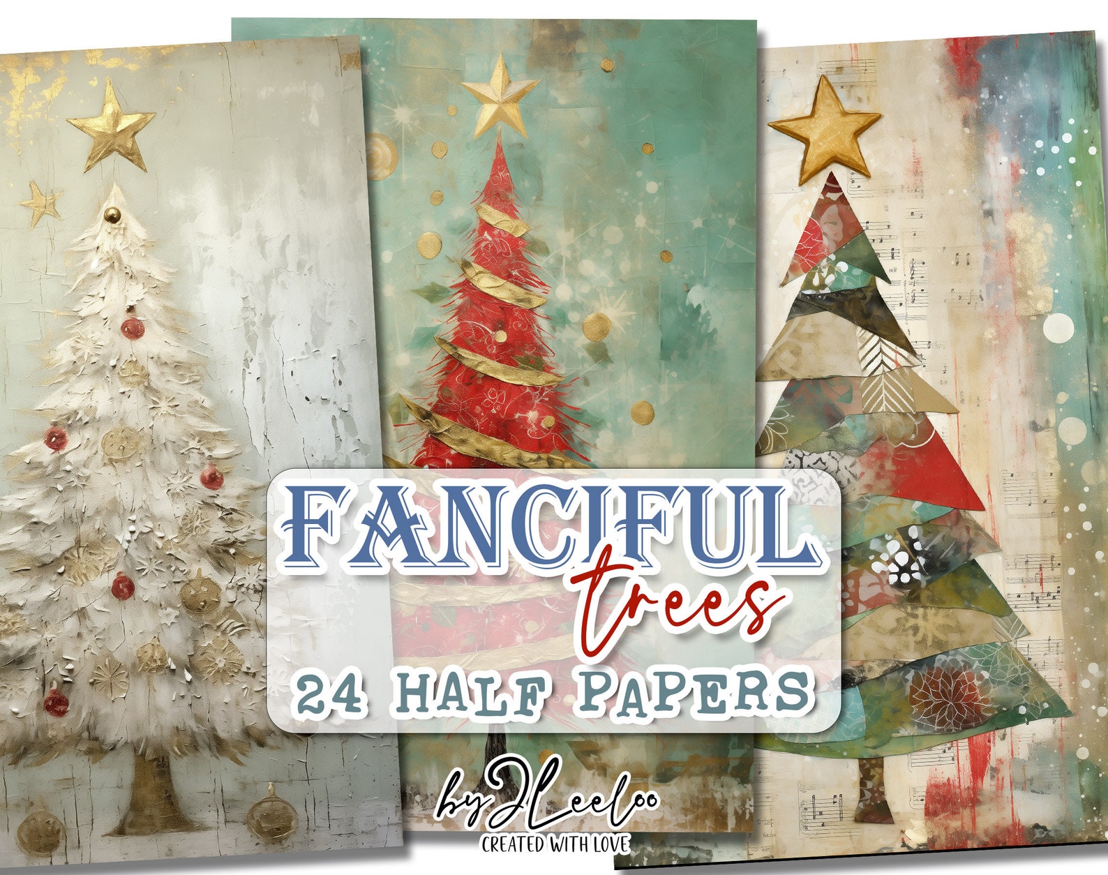 FANCIFUL TREES Christmas Half Pages Printable for Junk Journal Mixed ...