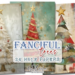 FANCIFUL TREES Christmas Half Pages Printable for Junk Journal Mixed ...