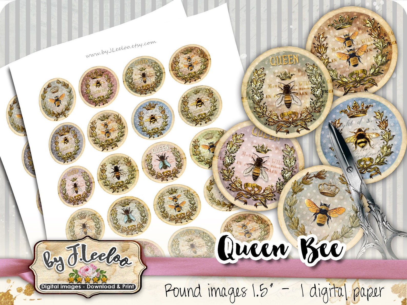 QUEEN BEE Printable Sheets 1.5 Inch Digital Images French | Etsy
