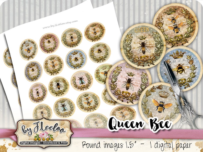 QUEEN BEE Printable Sheets 1.5 Inch Digital Images French | Etsy