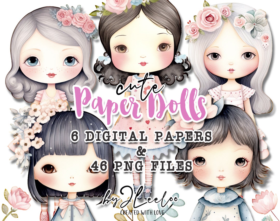 CUTE PAPER DOLLS Printable Pastel Kit Junk Journal Cut off | Dolls ...