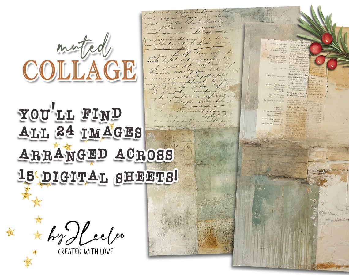 MUTED COLLAGE Half Pages Printable | Junk Journal Mixed Media Supplies ...