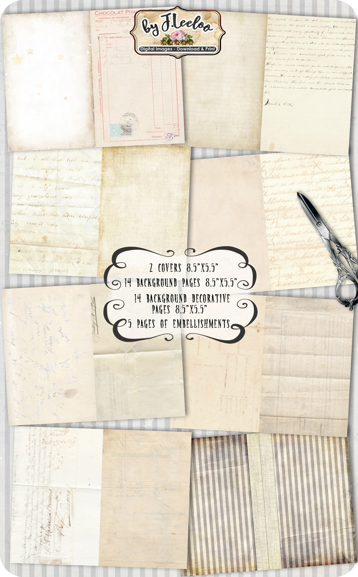 MY JOURNAL Kit Diy Vintage Shabby Chic Linen and Dot Printable | Etsy