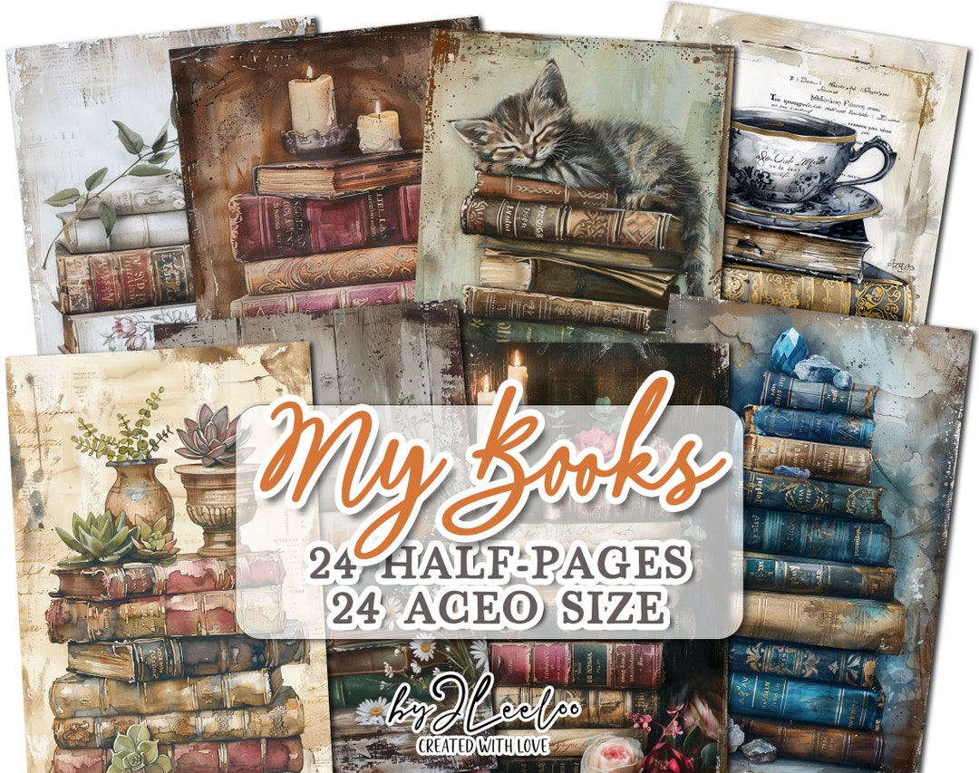 MY BOOKS Half Pages Printable | Vintage Junk Journal Mixed Media ...