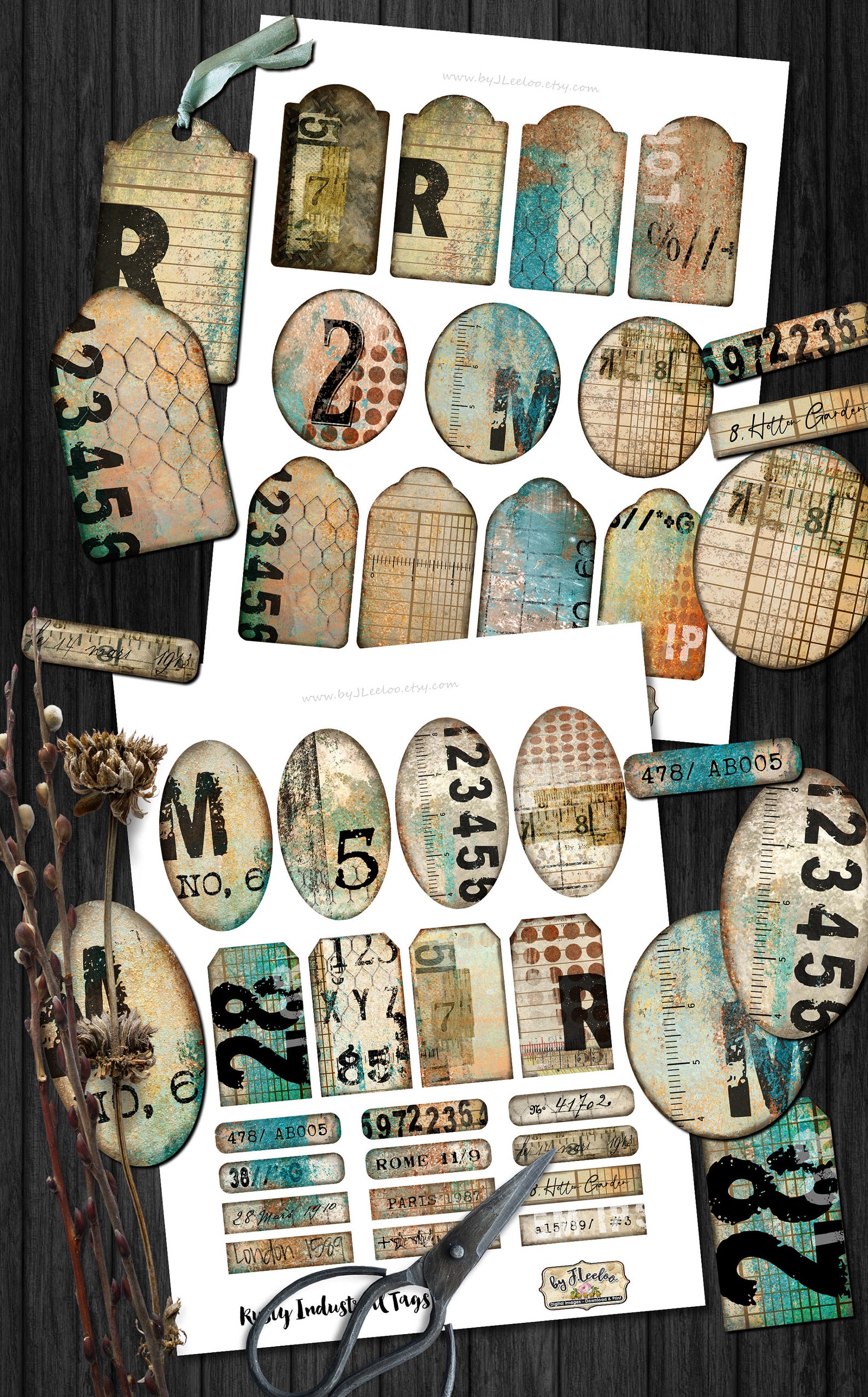 RUSTY INDUSTRIAL Tags Printable Steampunk Vintage Ephemera Junk Journal ...