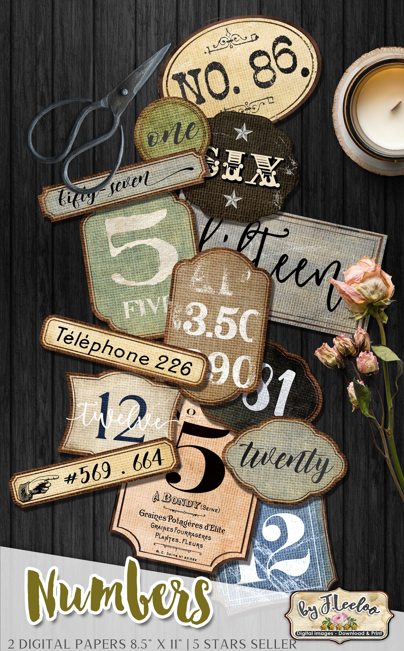 NUMBERS Tag and Labels Printable Vintage Ephemera Junk Journal - Etsy