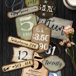 NUMBERS Tag and Labels Printable Vintage Ephemera Junk Journal Instant ...