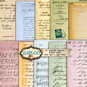 OLD HANDWRITING 10 Large Printable Vintage Documents Paper Crafting ...