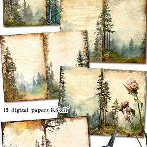 FOREST Half Pages Printable for Junk Journal | Watercolor Forest Scene ...