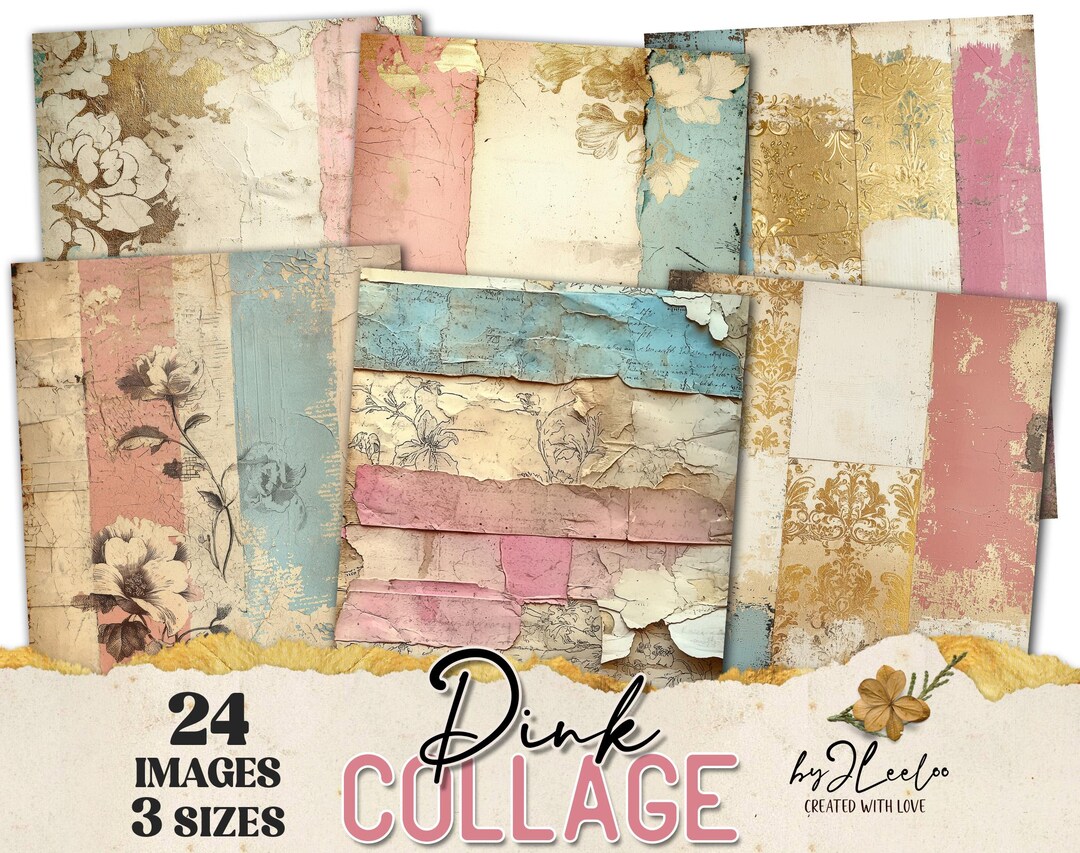PINK COLLAGE 24 Pastel Background 3 Sizes | Junk Journal Collage Pages ...