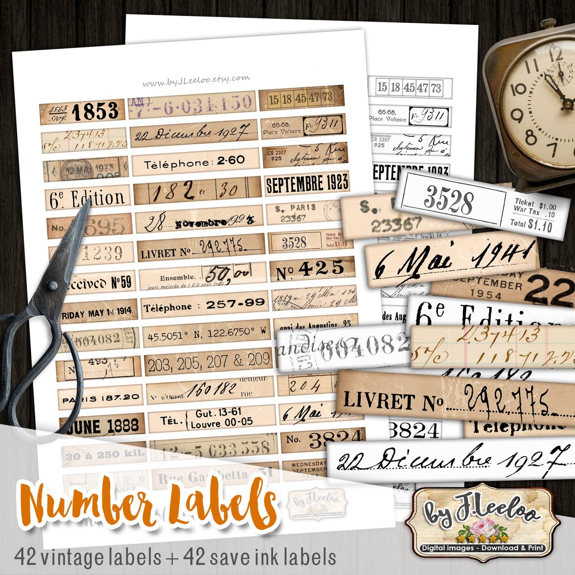 NUMBER LABELS Printable Vintage Ephemera Junk Journal Instant | Etsy